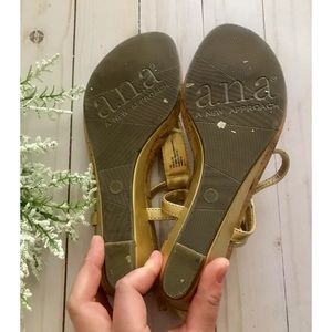 a.n.a | Shoes | Ana Corkscrew Gold Jeweled Wedge Sandals | Poshmark